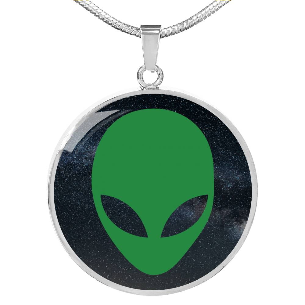 UFO Alien Fan Alien Face Circle Necklace Stainless Steel or 18k Gold 18 ...