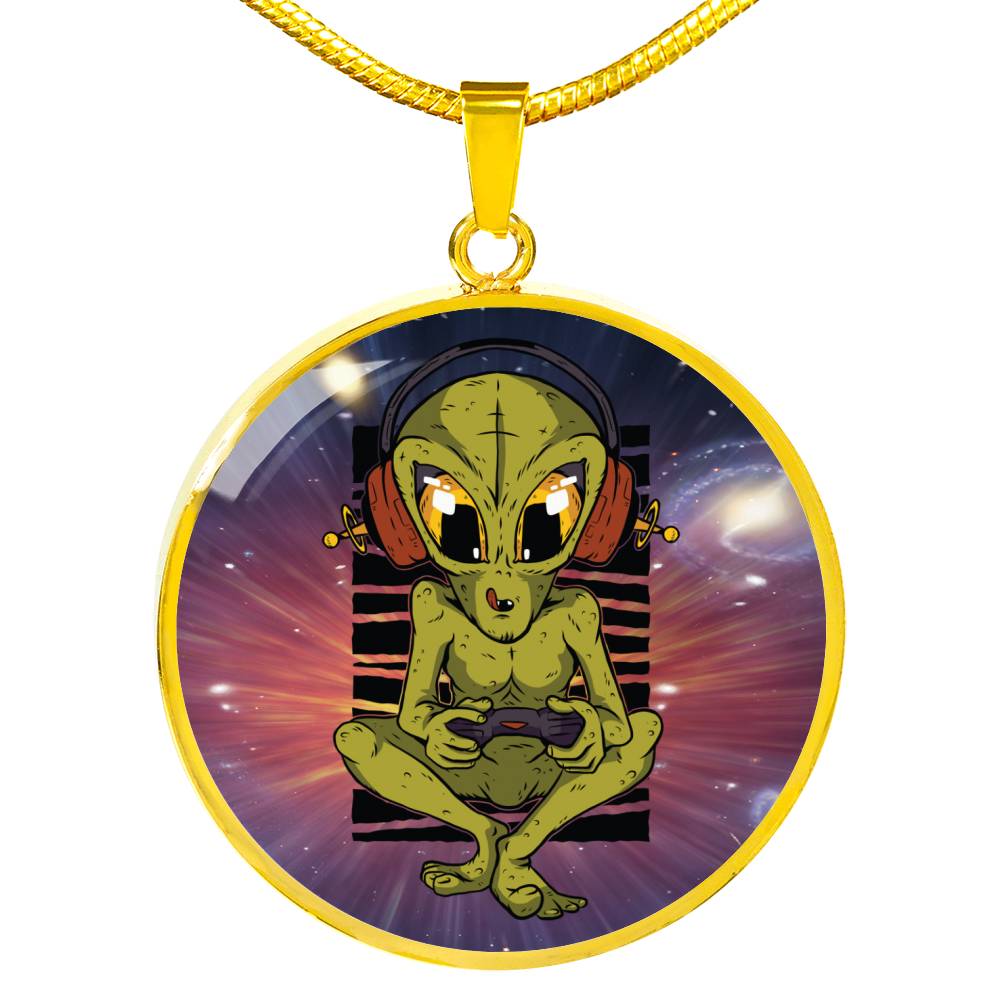 UFO Alien Fan Alien Gamer Circle Necklace Stainless Steel or 18k Gold ...