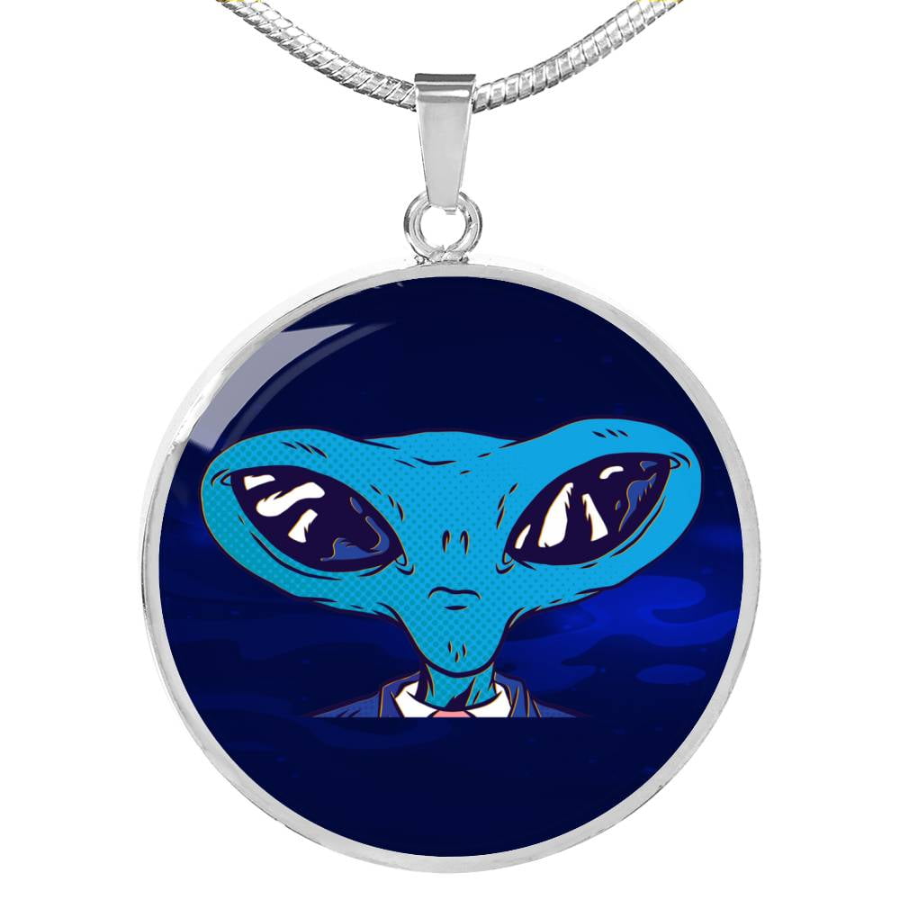 UFO Alien Fan Alien Head Circle Necklace Stainless Steel or 18k Gold 18 ...