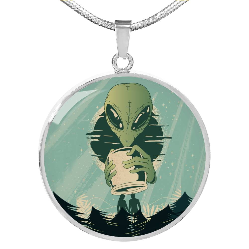 UFO Alien Fan Alien Human Circle Necklace Stainless Steel or 18k Gold ...