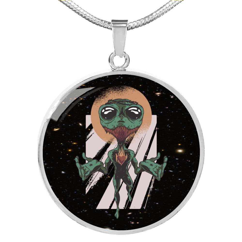 UFO Alien Fan Alien Jesus Circle Necklace Stainless Steel or 18k Gold ...