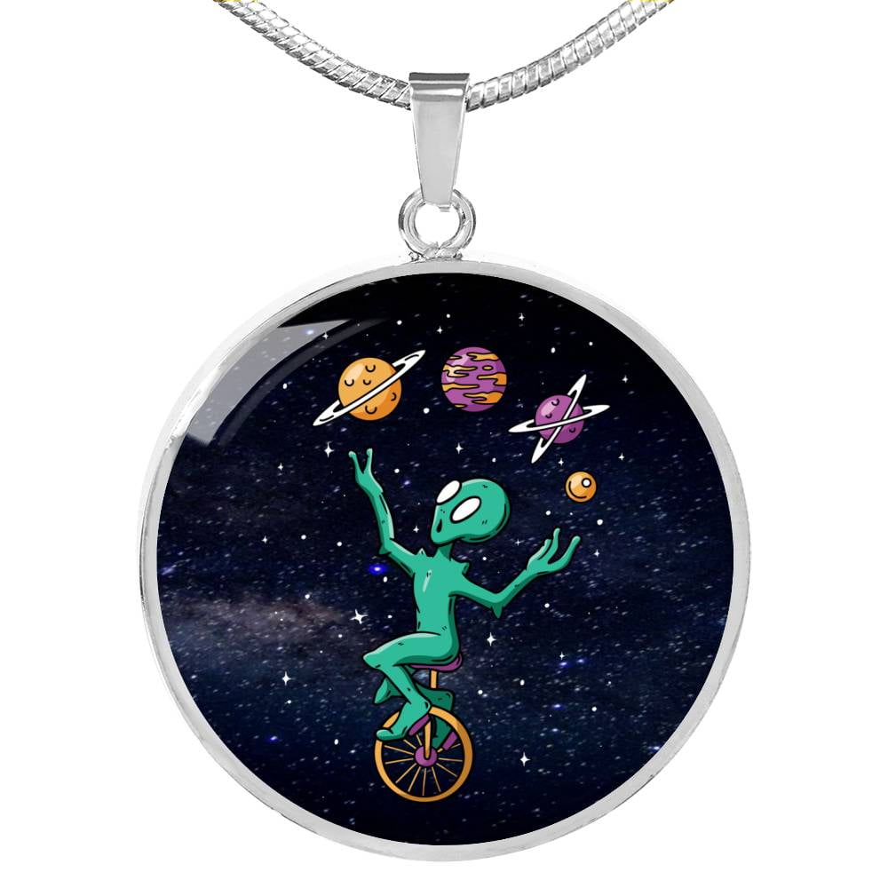 UFO Alien Fan Alien Juggler Circle Necklace Stainless Steel or 18k Gold ...