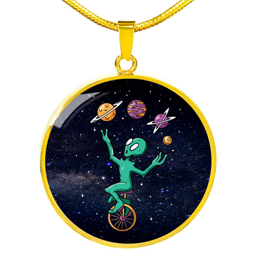 UFO Alien Fan Alien Juggler Circle Necklace Stainless Steel or 18k Gold ...