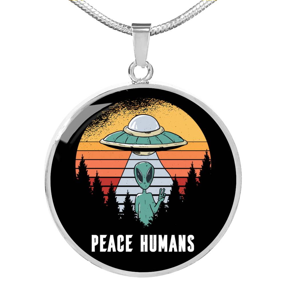 UFO Alien Fan Alien Peace Human Circle Necklace Stainless Steel or 18k ...