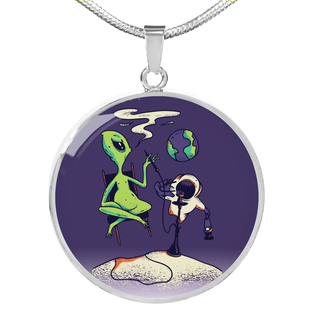 UFO Alien Fan Alien Smoking Hookah Circle Necklace Stainless Steel or ...