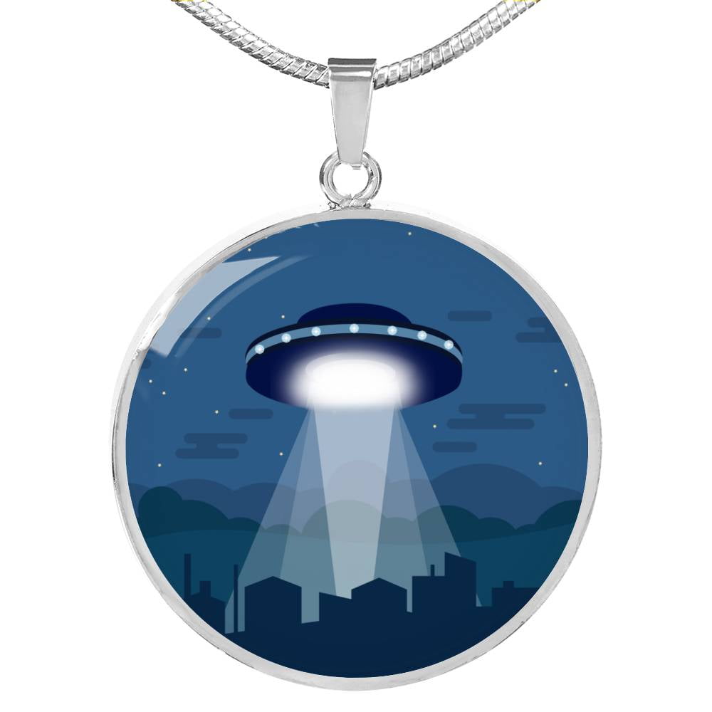 UFO Alien Fan Alien Spaceship Circle Necklace Stainless Steel or 18k ...