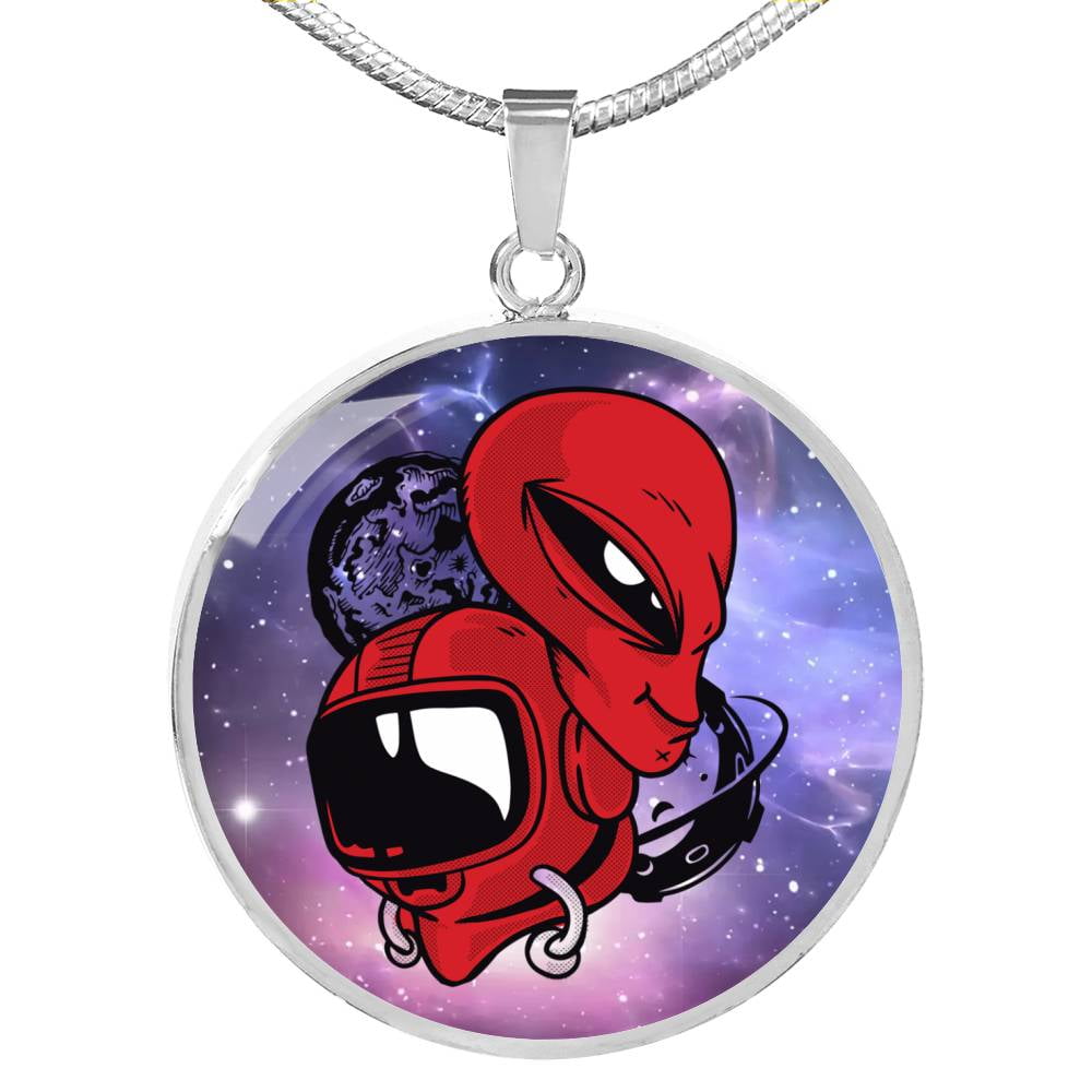 UFO Alien Fan Astronaut Alien Circle Necklace Stainless Steel or 18k ...