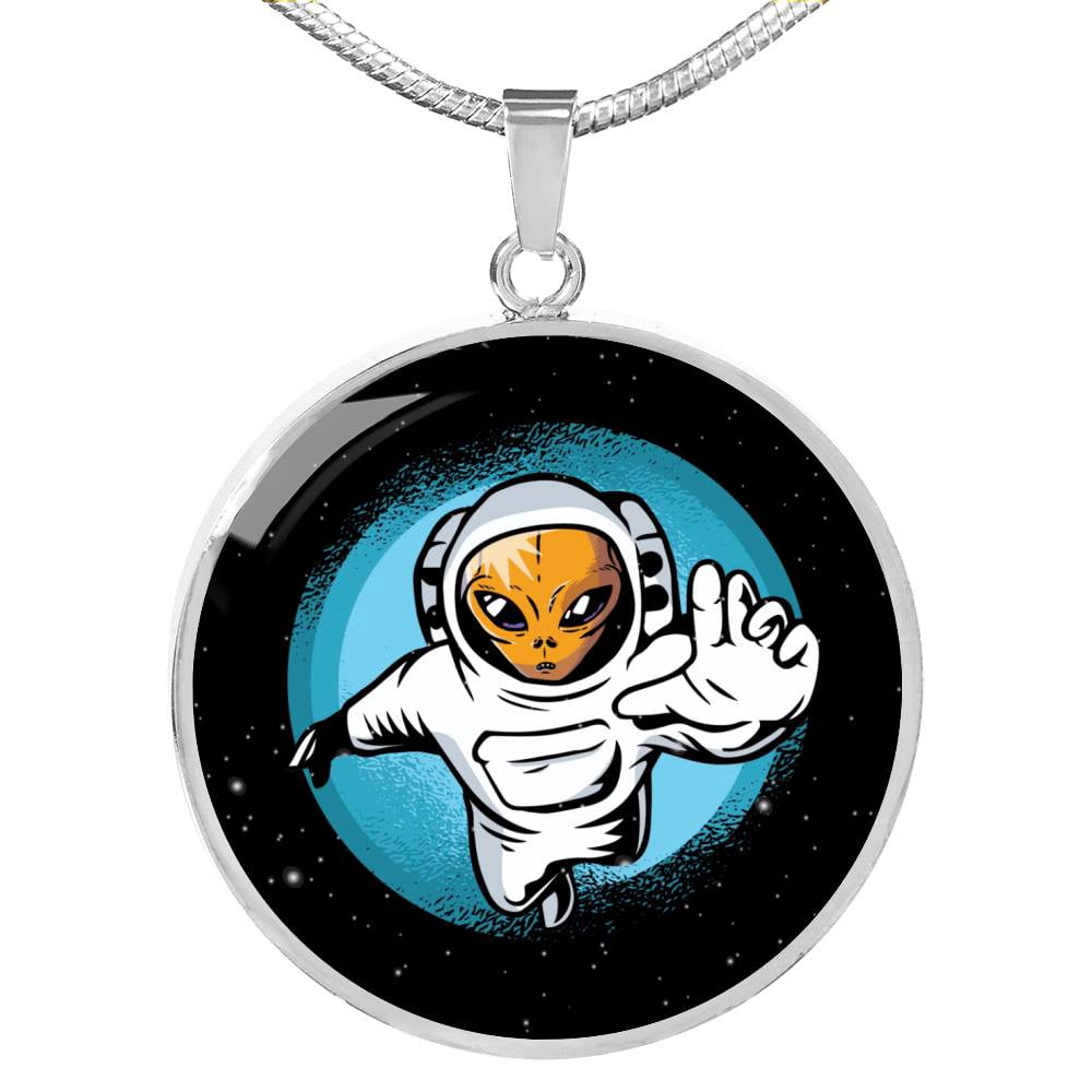 UFO Alien Fan Astronaut Circle Necklace Stainless Steel or 18k Gold 18 ...