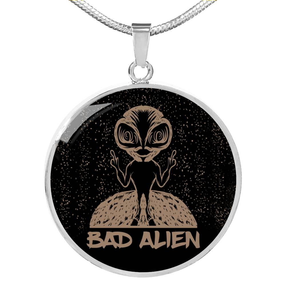 UFO Alien Fan Bad Alien Circle Necklace Stainless Steel or 18k Gold 18 ...