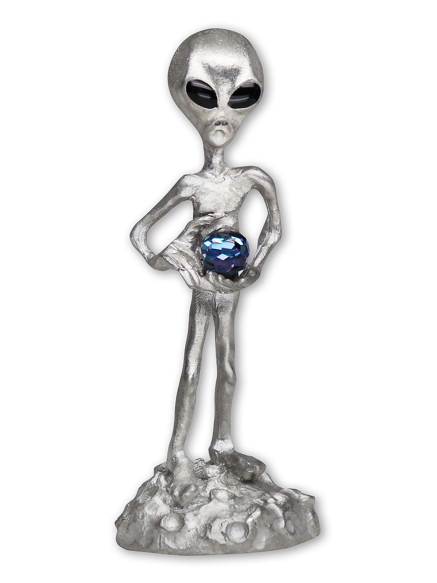 UFO Alien Holding Faceted Crystal Ball Pewter Statue by Real Metal S ...