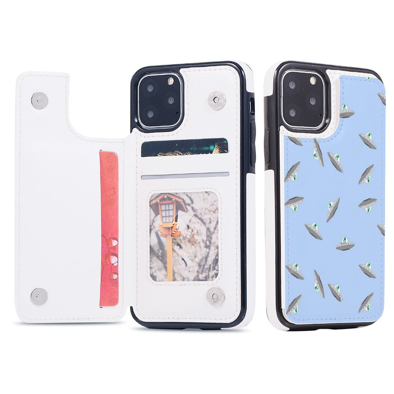 UFO Alien Leather Wallet Case for iPhone 16 15 14 13 12 11 Pro Max Wallet Case Card Holder Flip ...