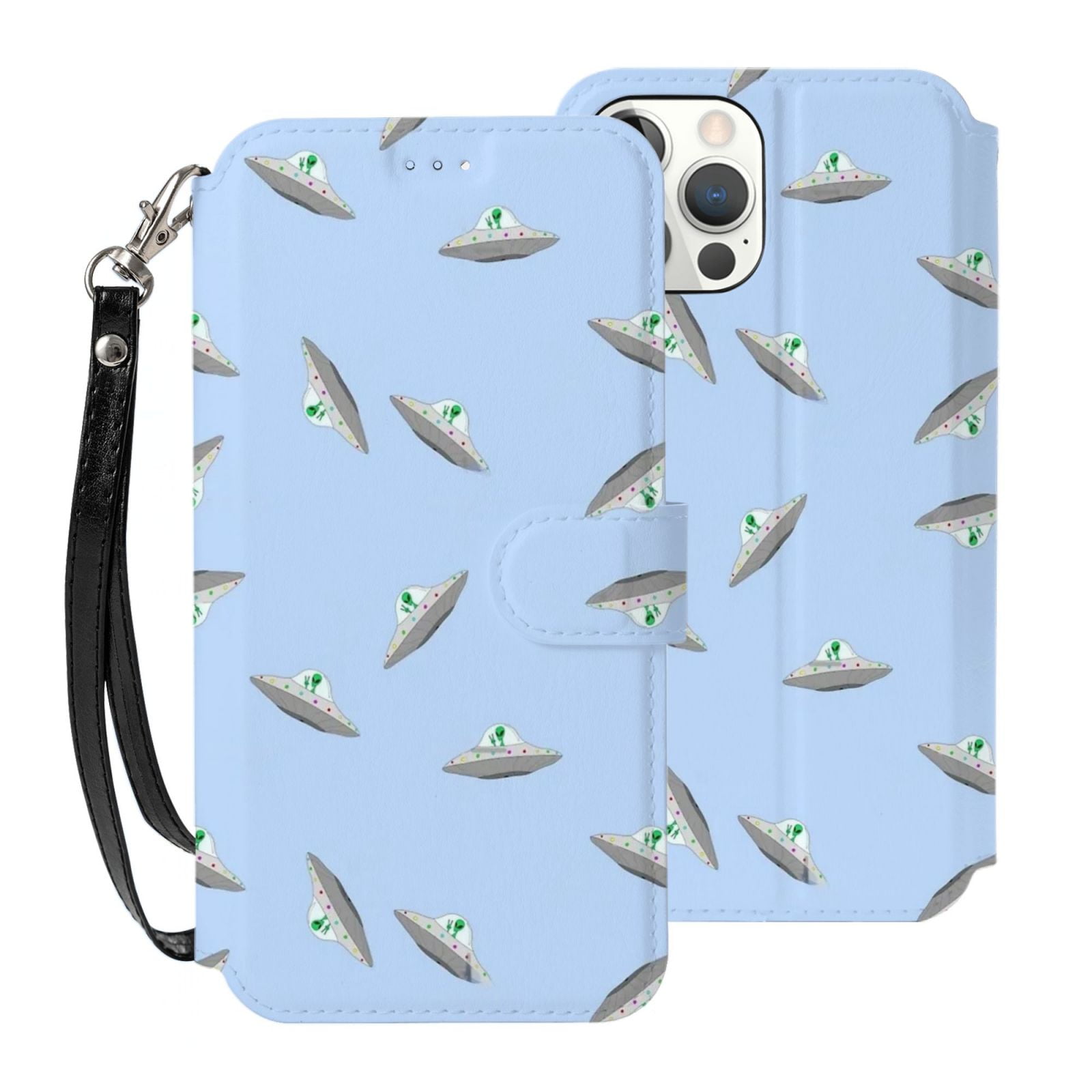 UFO Alien Leather Wallet Phone Case Wallet Case for iPhone 12 /12Mini ...