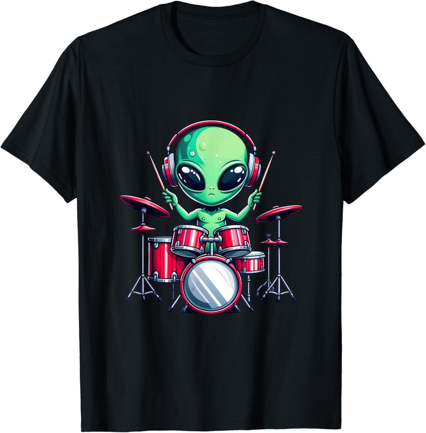 UFO Alien Playing Drum Set Percussionist Drummer Graphic Men T-Shirt ...
