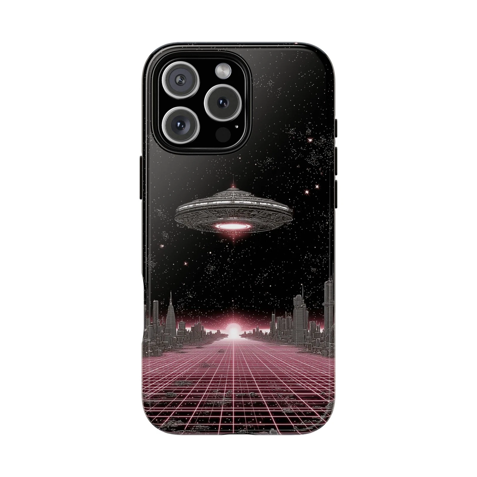 UFO Alien Spacecraft Grid City Phone Case for iPhone 17 through 11 Pro ...