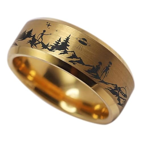 UFO Alien Wedding Band Alien Invasion Ring Alien Abduction Wedding Band ...