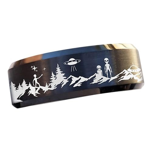 UFO Alien Wedding Band Alien Invasion Ring Alien Abduction Wedding Band ...