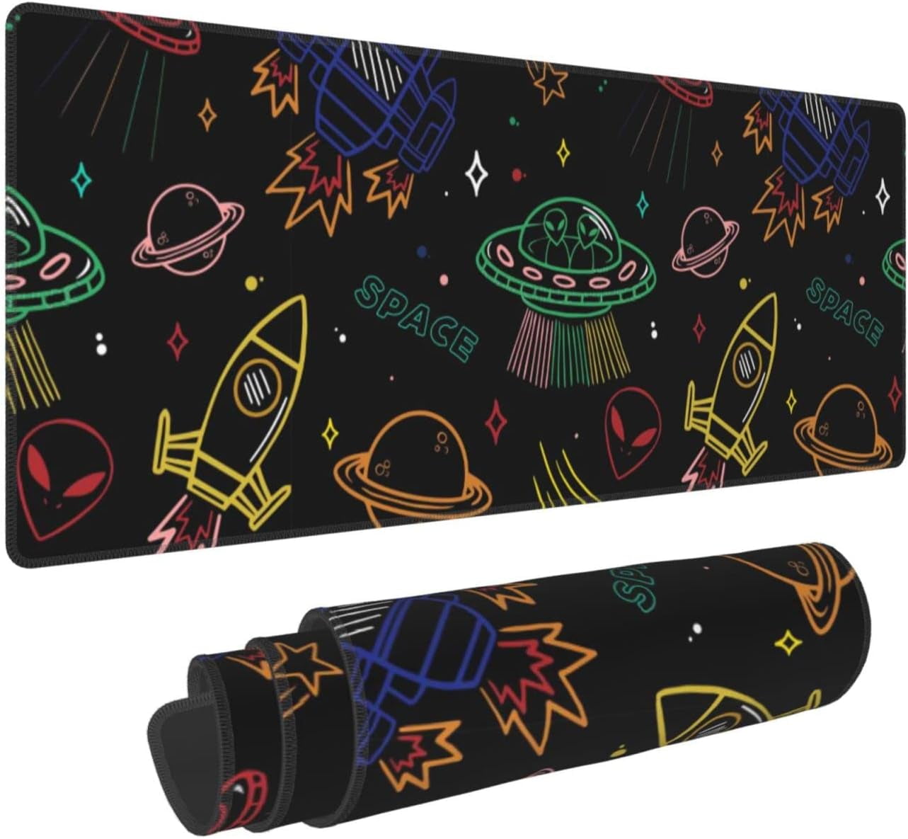 UFO Aliens Spaceship Planet Extended Mouse Pad 31.5x11.8 Inch Large ...