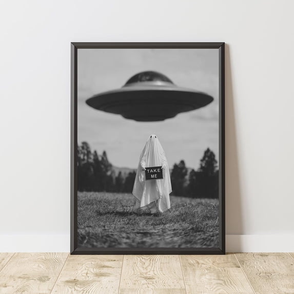UFO And Alien Wall Art Print, Black And White Surreal Science Fiction ...