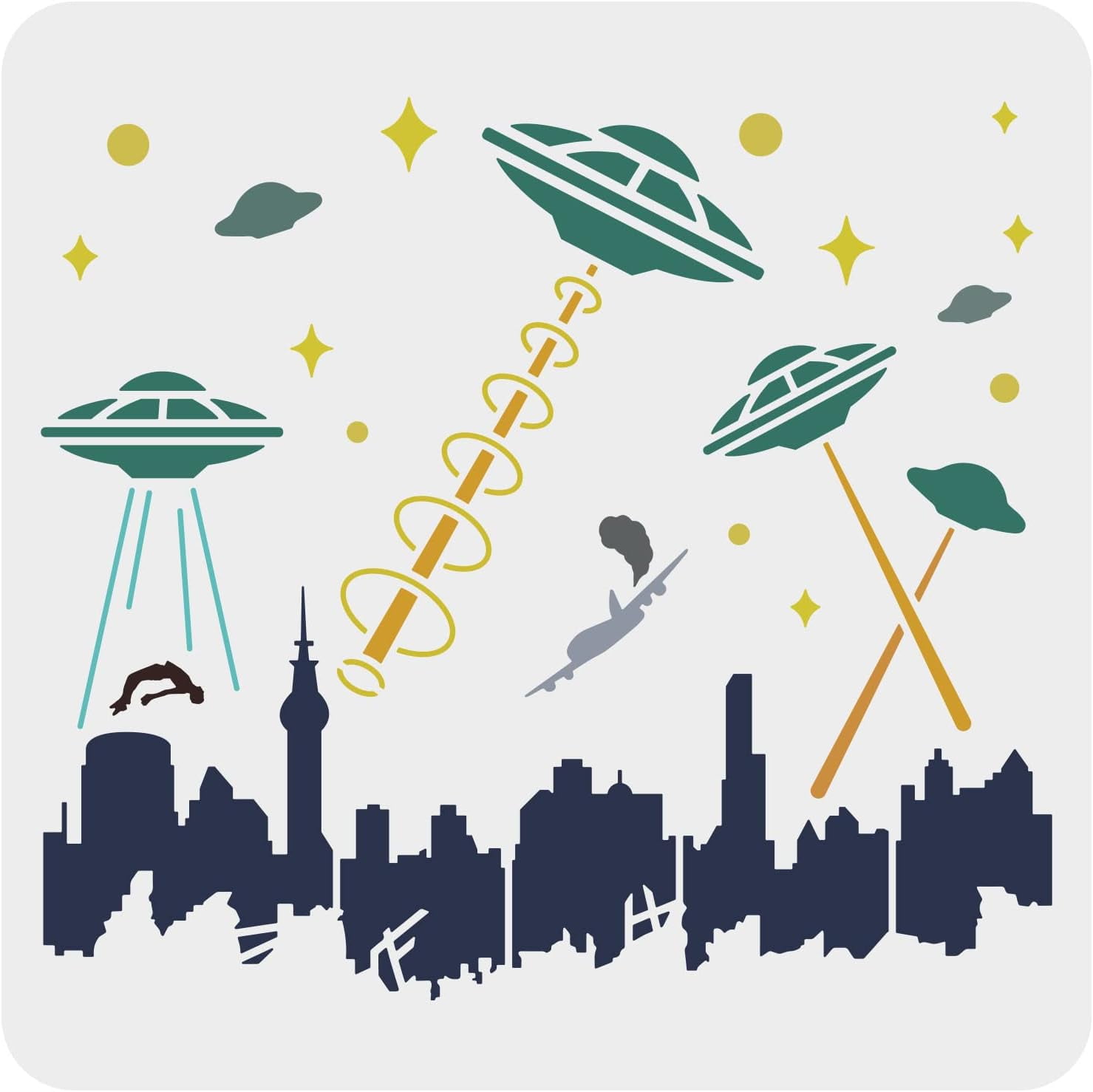 UFO Attack on City Stencil 11.8x11.8inch Alien Template Stencils UFO ...