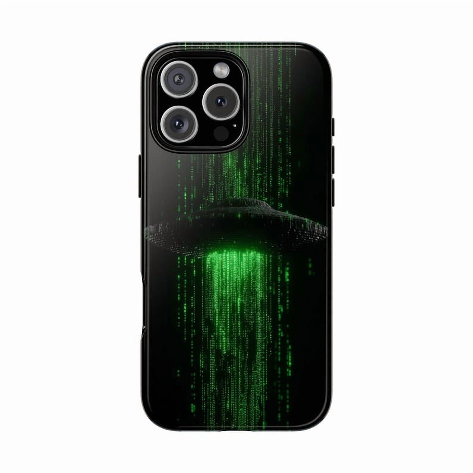 UFO Breaking Through Green Matrix Code Futuristic Sci-Fi Design Phone ...