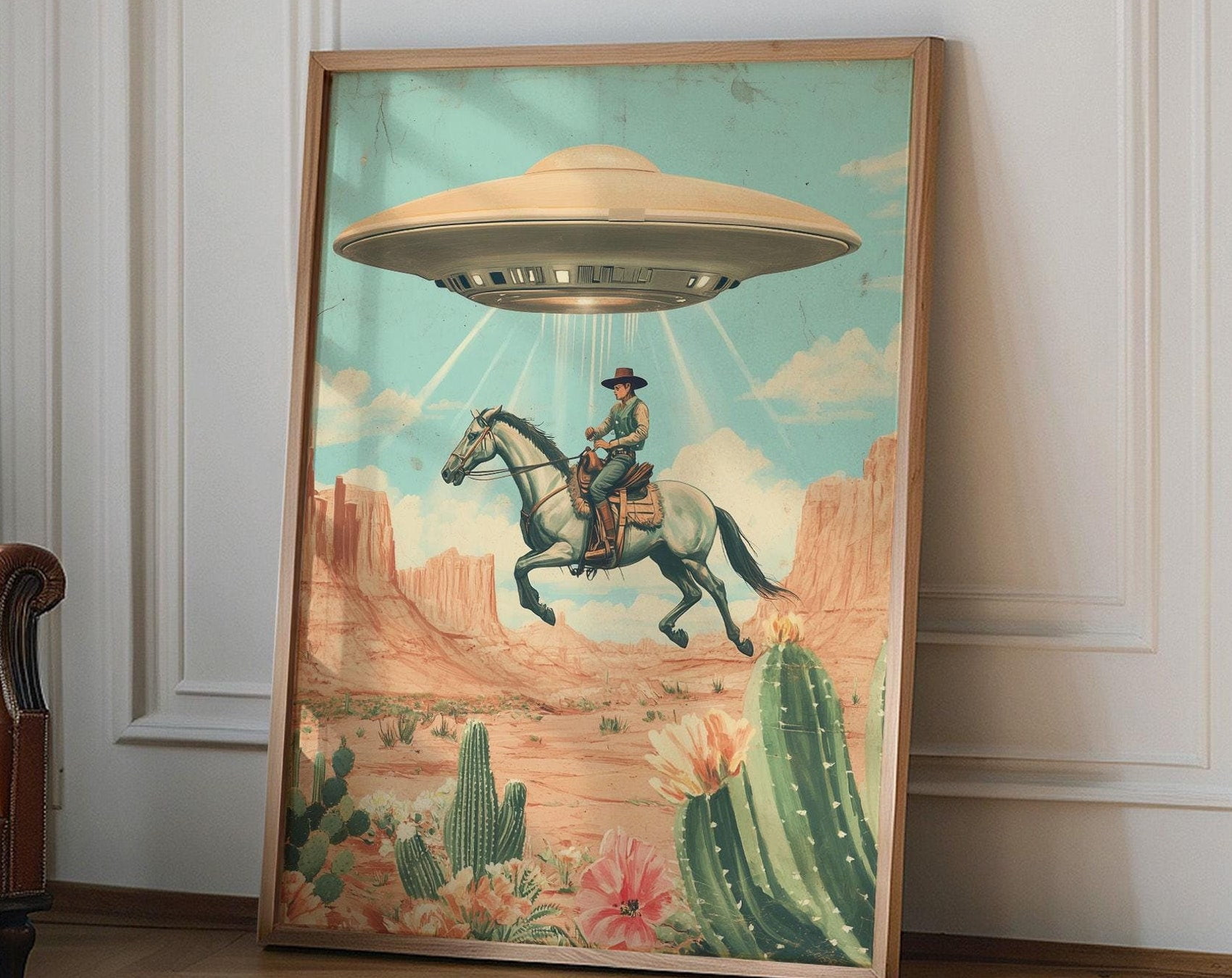 UFO COWBOY Fine Art, WESTERN Americana Poster Print, Retro Sci-fi Home ...