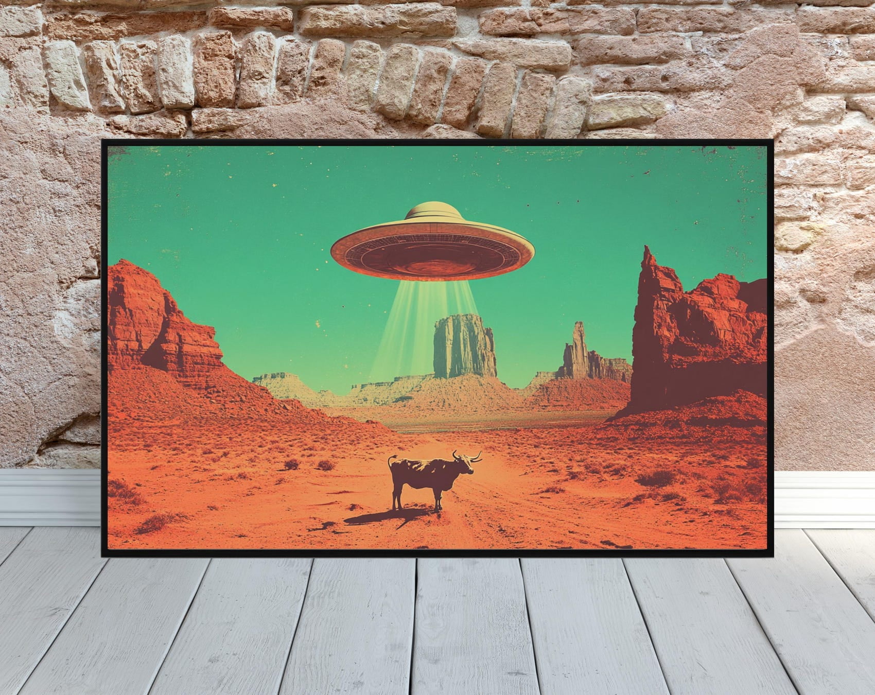 UFO Cow Abduction Poster Arizona Desert Wall Art Print Sci-Fi Home ...