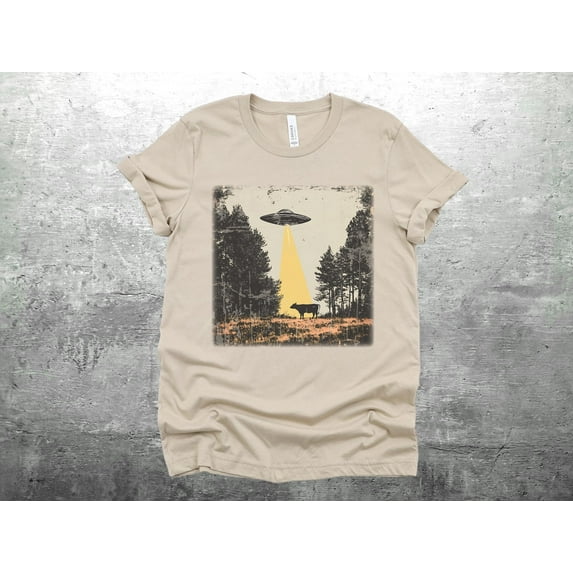 UFO Cow Abduction Shirt, Funny Graphic Alien Tshirt, Retro UFO Shirt ...