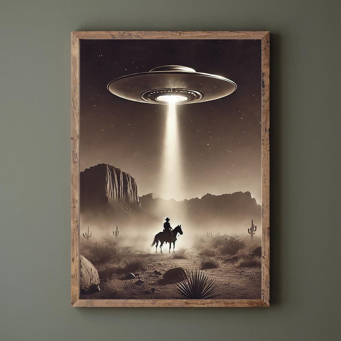 UFO Cowboy Western Art Poster, Retro Alien Poster, Size 16x24 UNFFRAMED ...