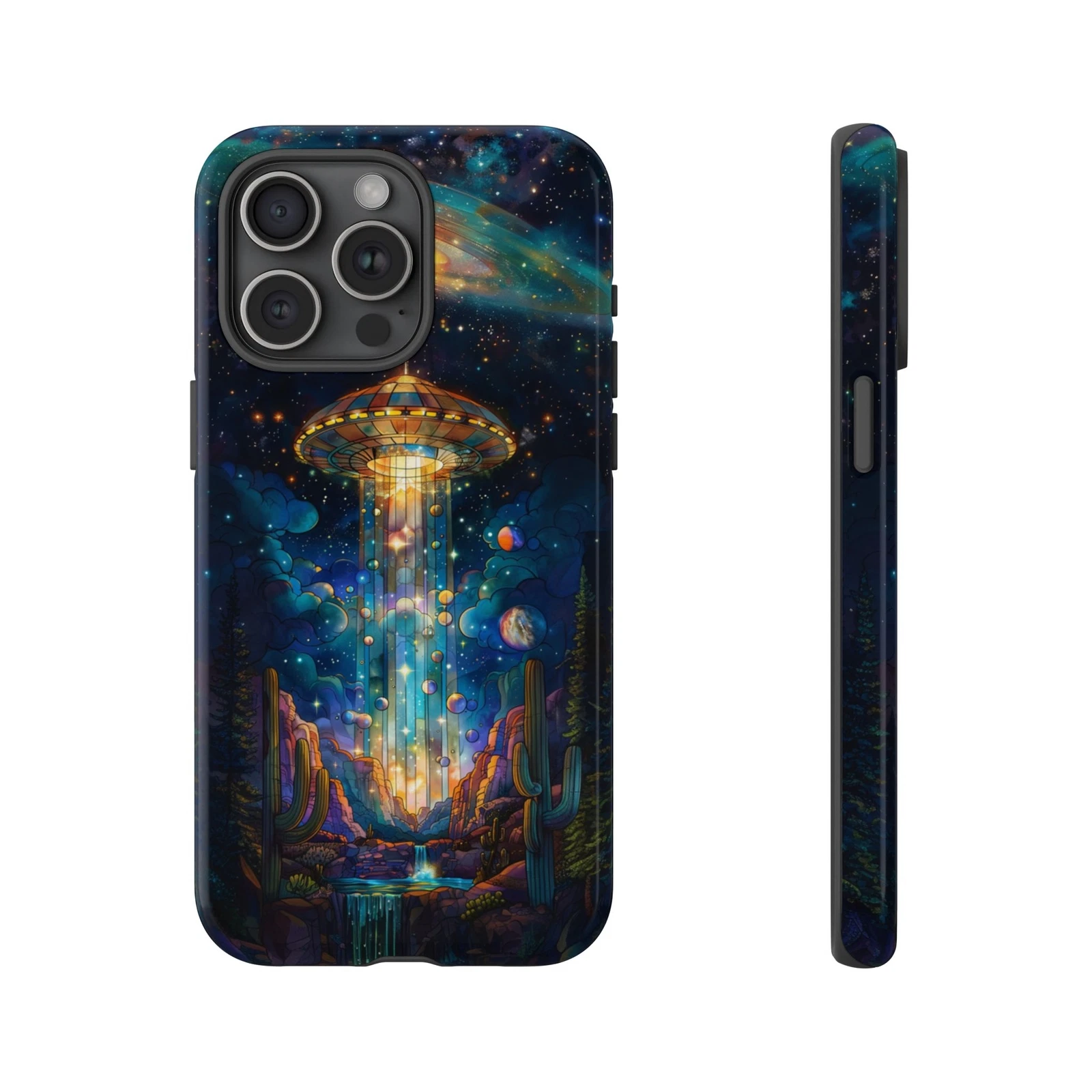 UFO Desert Stained Glass Pattern Phone Case for iPhone 17 to 11 Pro Max ...