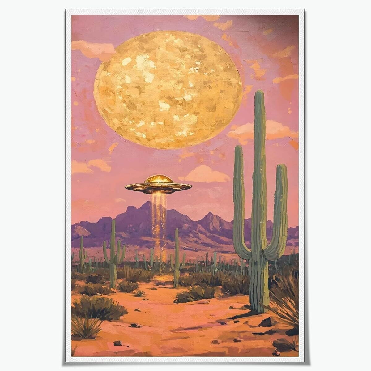 UFO Desert Wall Art Poster Surreal Alien Western Landscape Cosmic ...