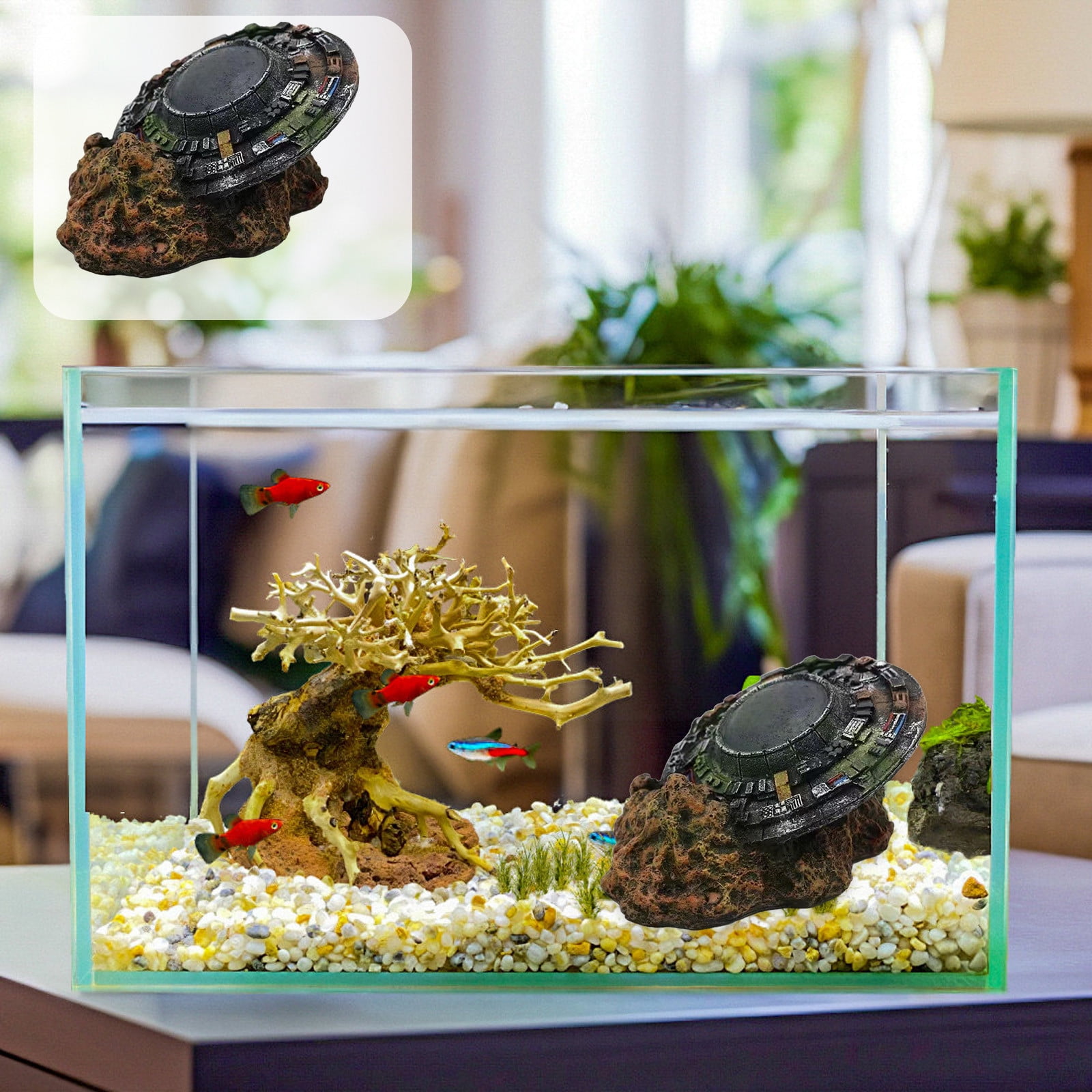 UFO Fish Tank Ornament, Resin Aquascape Decor, Sci-Fi Wreckage ...