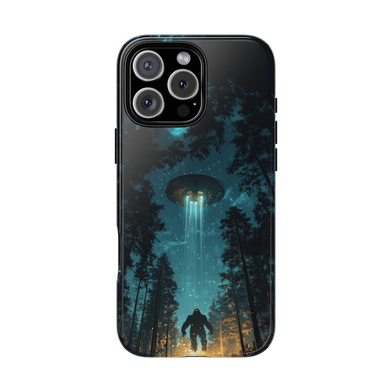 UFO Forest Abduction Sasquatch Phone Case Cosmic Alien Scene with ...