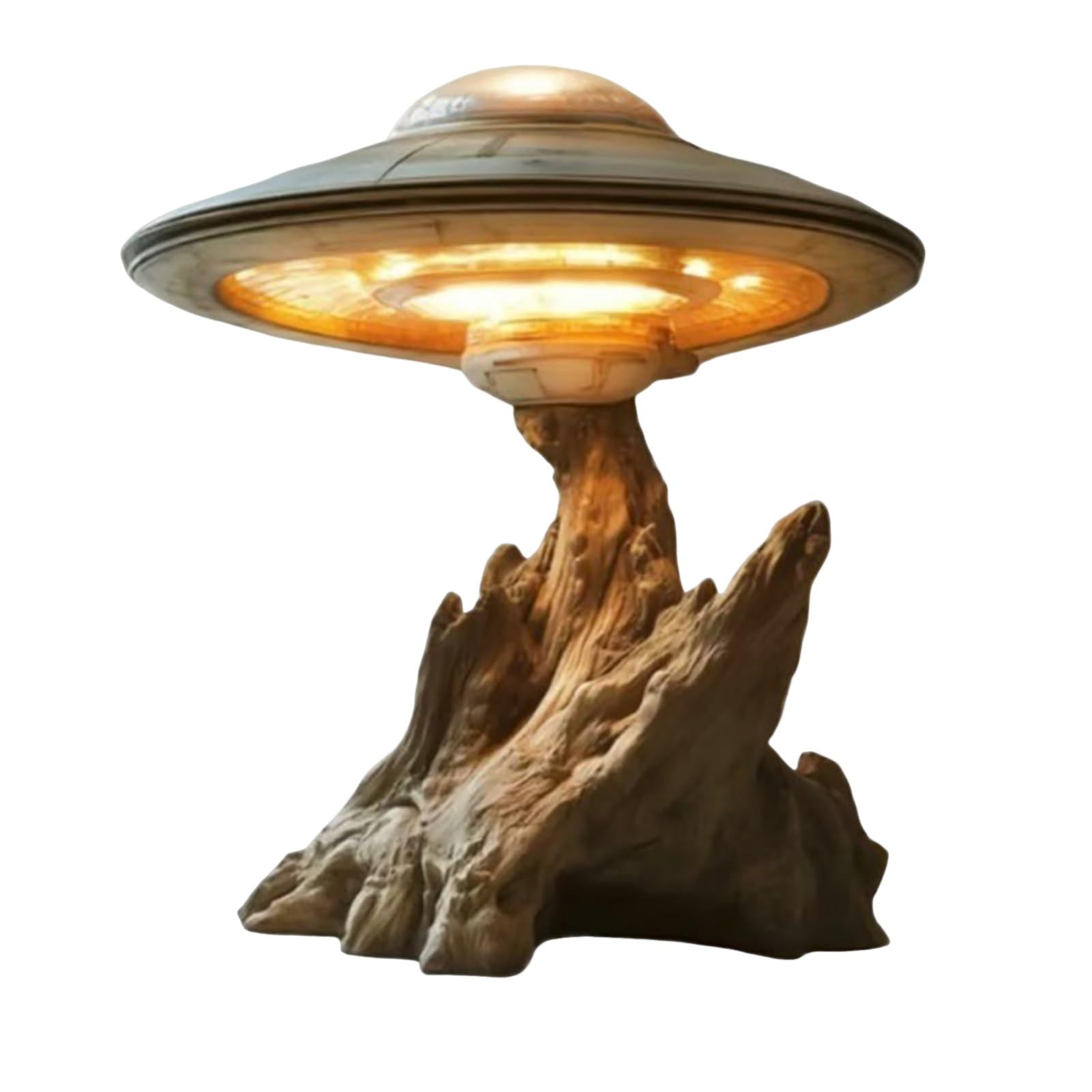 UFO Lamp with Tree Trunk Base Soft Glow Ambient Illumination ...