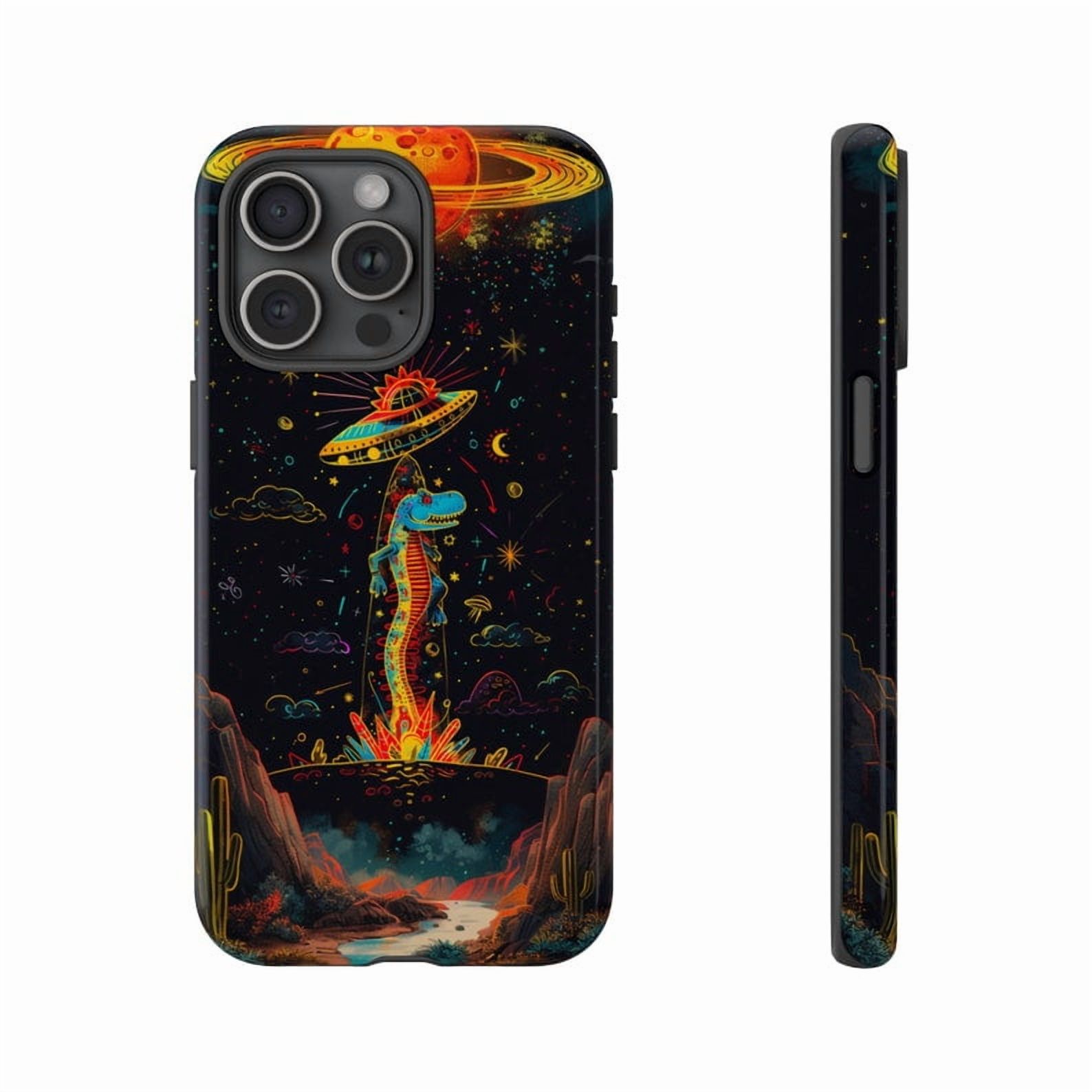 UFO Lizard Dinosaur Sci-Fi Scene iPhone Case Futuristic Alien Art for ...