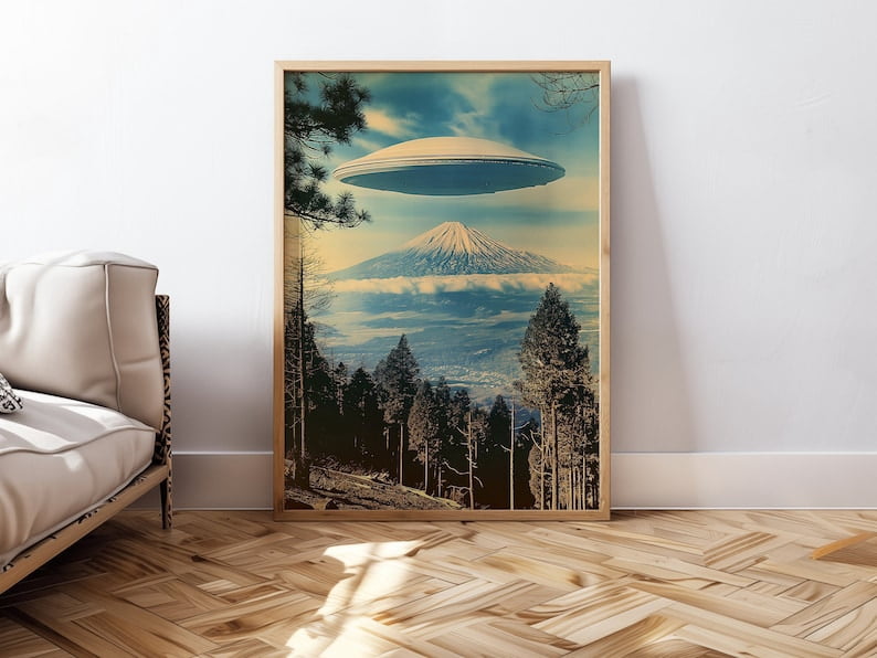 UFO Nature Wall Art | Vintage Flying Saucer Poster | Retro Sci-Fi ...