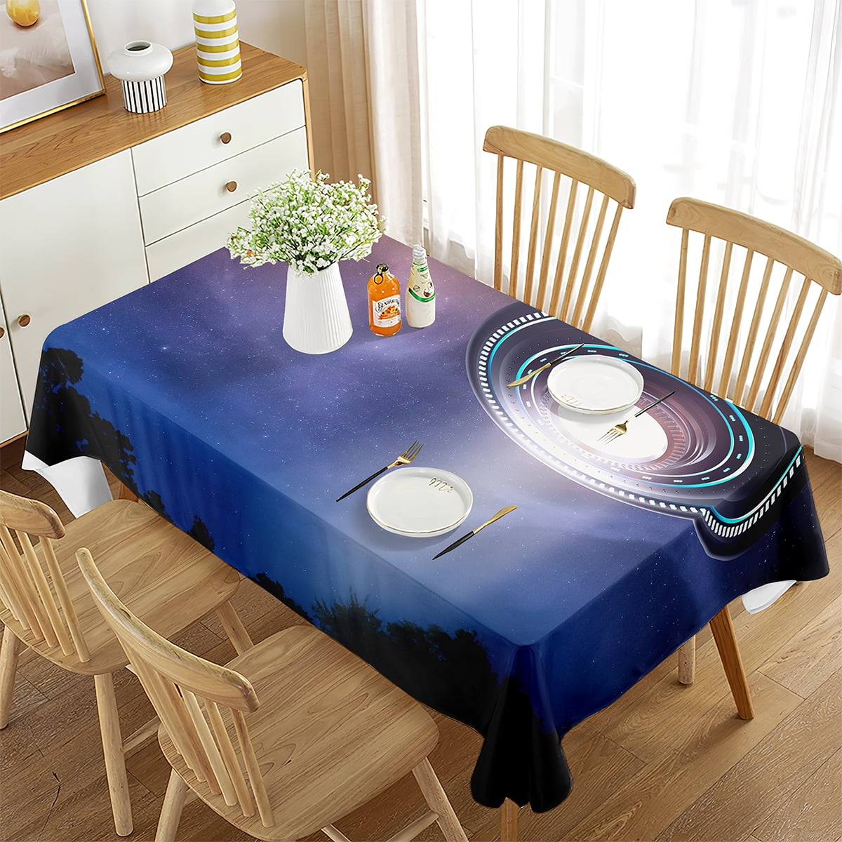 UFO Photo Tablecloth Alien Science Fiction UFO Landed in The Town at ...