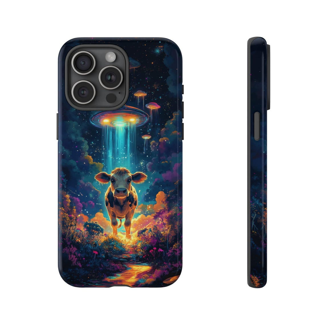 UFO Spaceship Cow Abduction Retro Sci-Fi Artistic Case with iPhone 17 ...