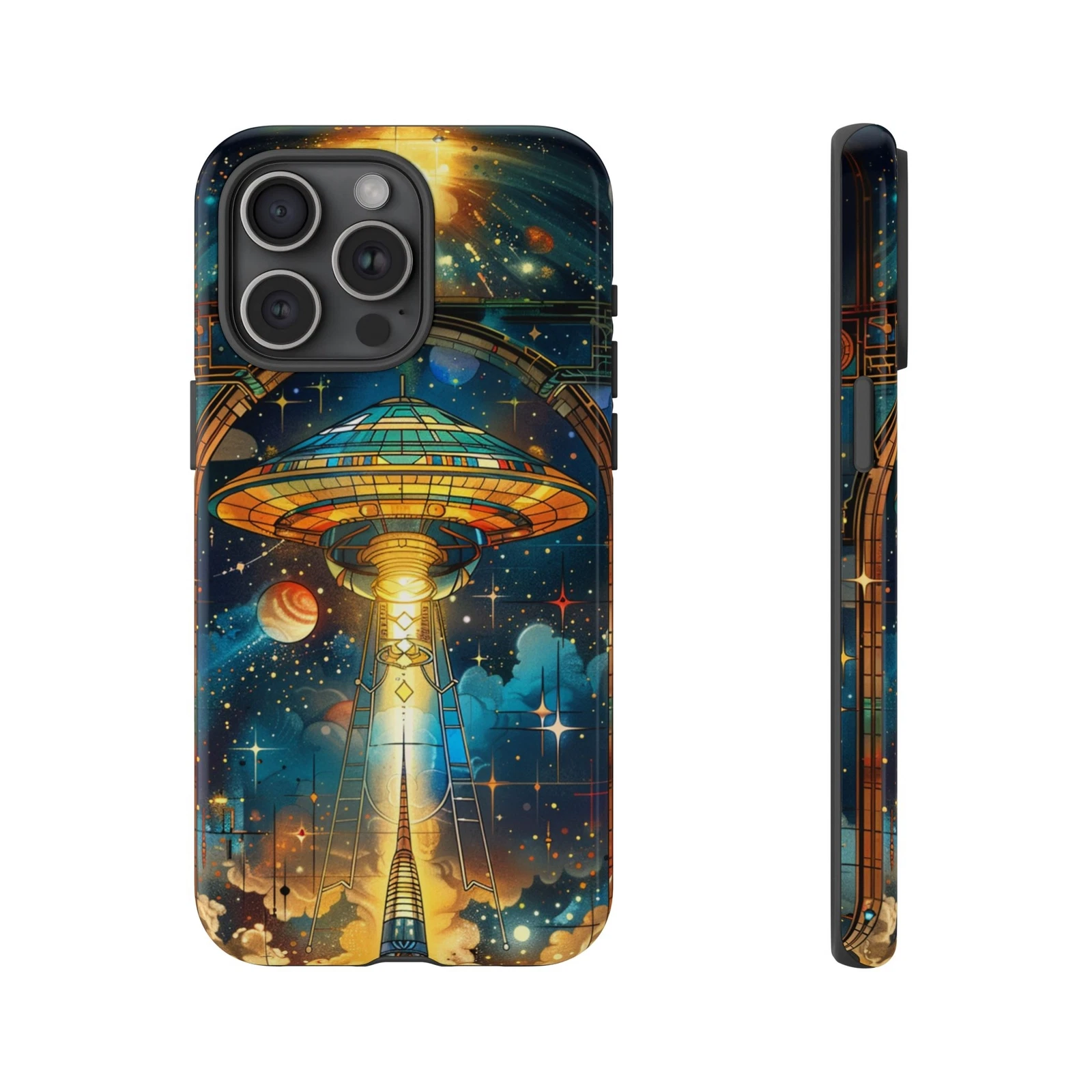 UFO Spaceship Stained Glass Phone Case for iPhone 17 to 11 Pro Max ...