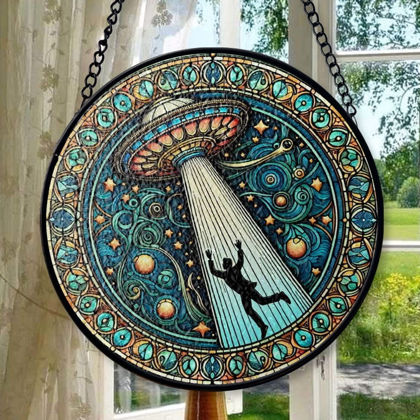 UFO Stained Glass SunCatcher UFO Abduction LightCatcher Cryptid Window ...