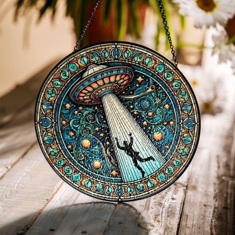 UFO Stained Glass SunCatcher UFO Abduction LightCatcher Cryptid Window ...