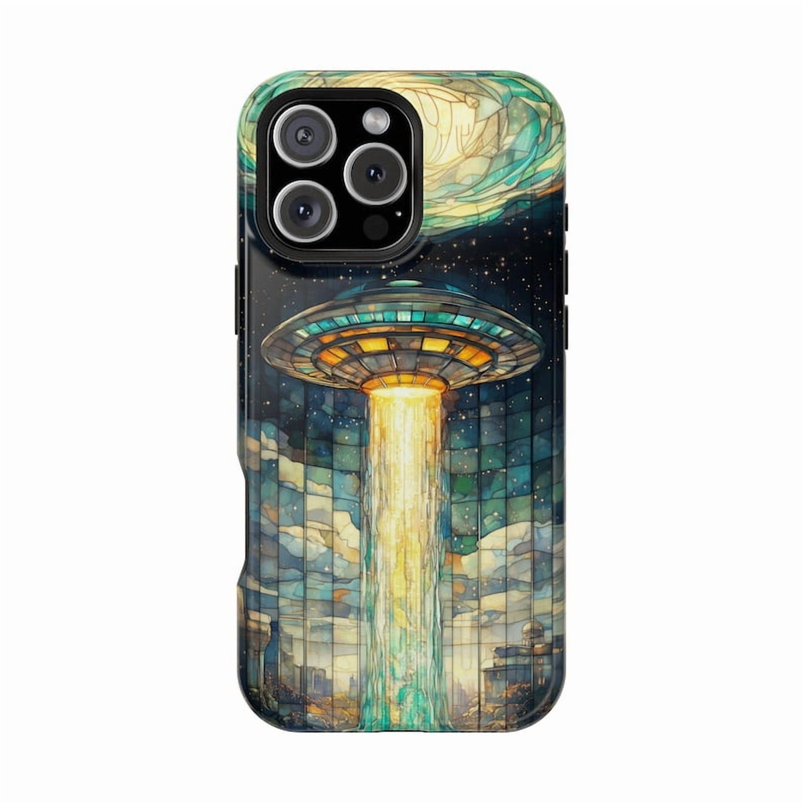 UFO Stained Glass Teal Spaceship Outer Space Abstract Artistic Phone ...