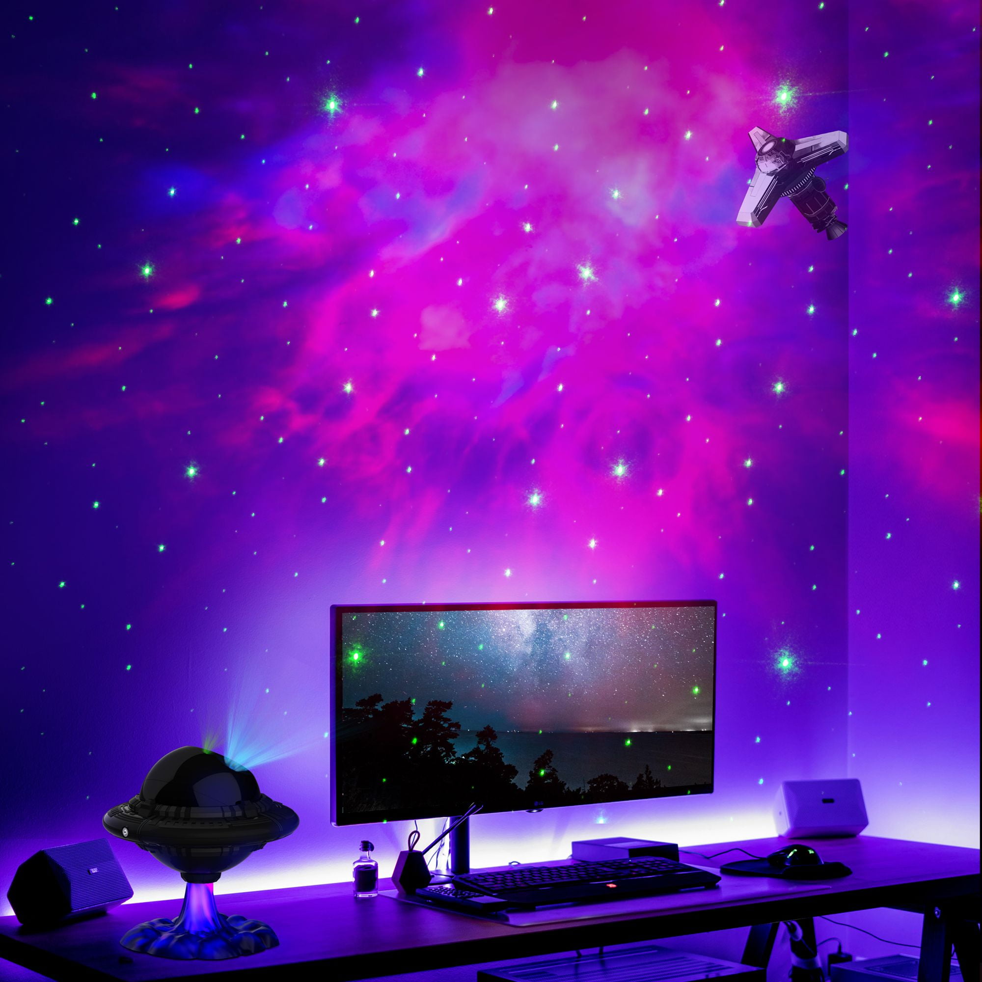 UFO Starry Sky Projection Lamp Christmas Gift – 8 Nebula Colors 3 Star ...