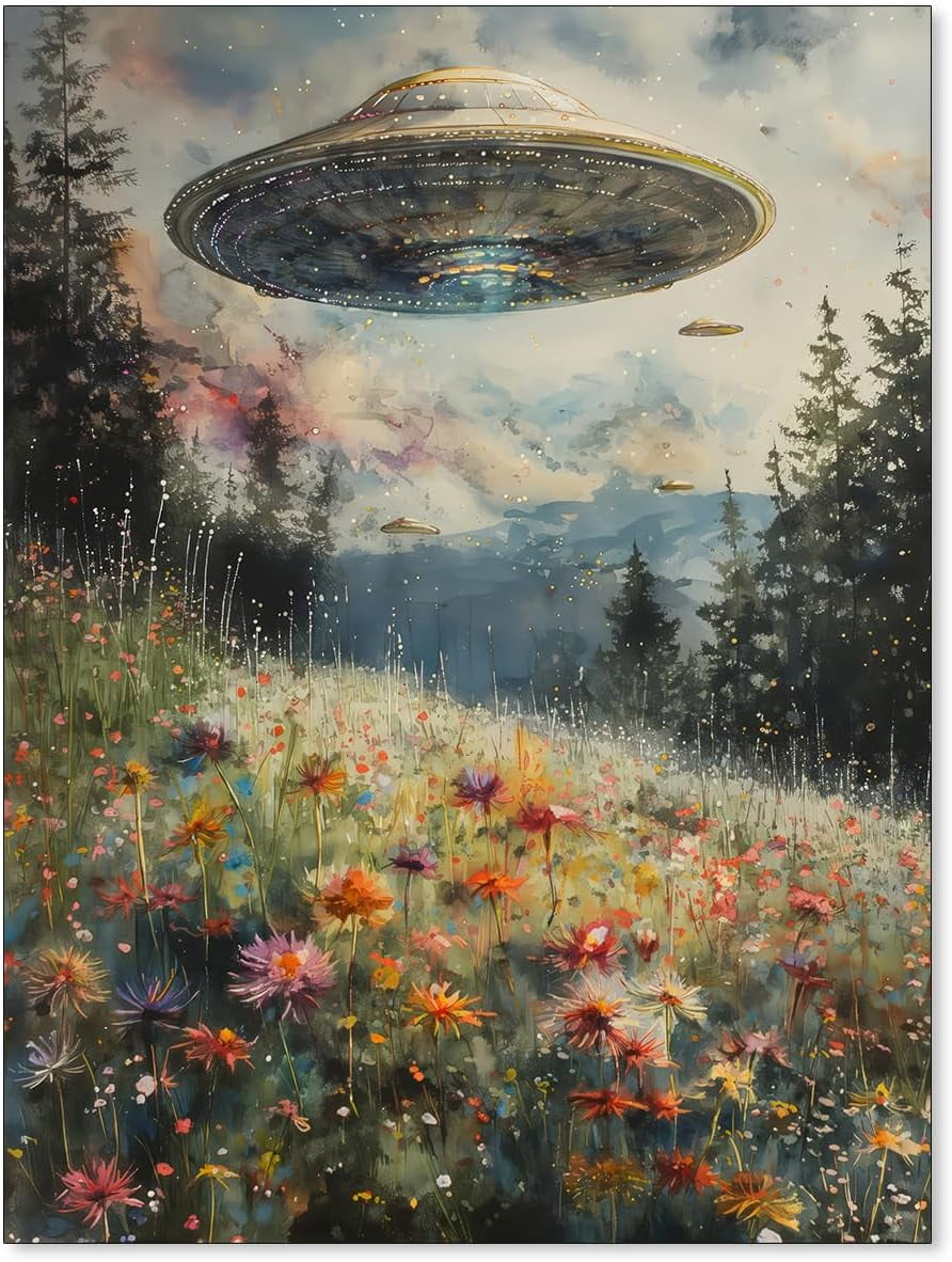 UFO Surrealism Wall Art Trippy Eclectic Spaceship Posters Landscape ...