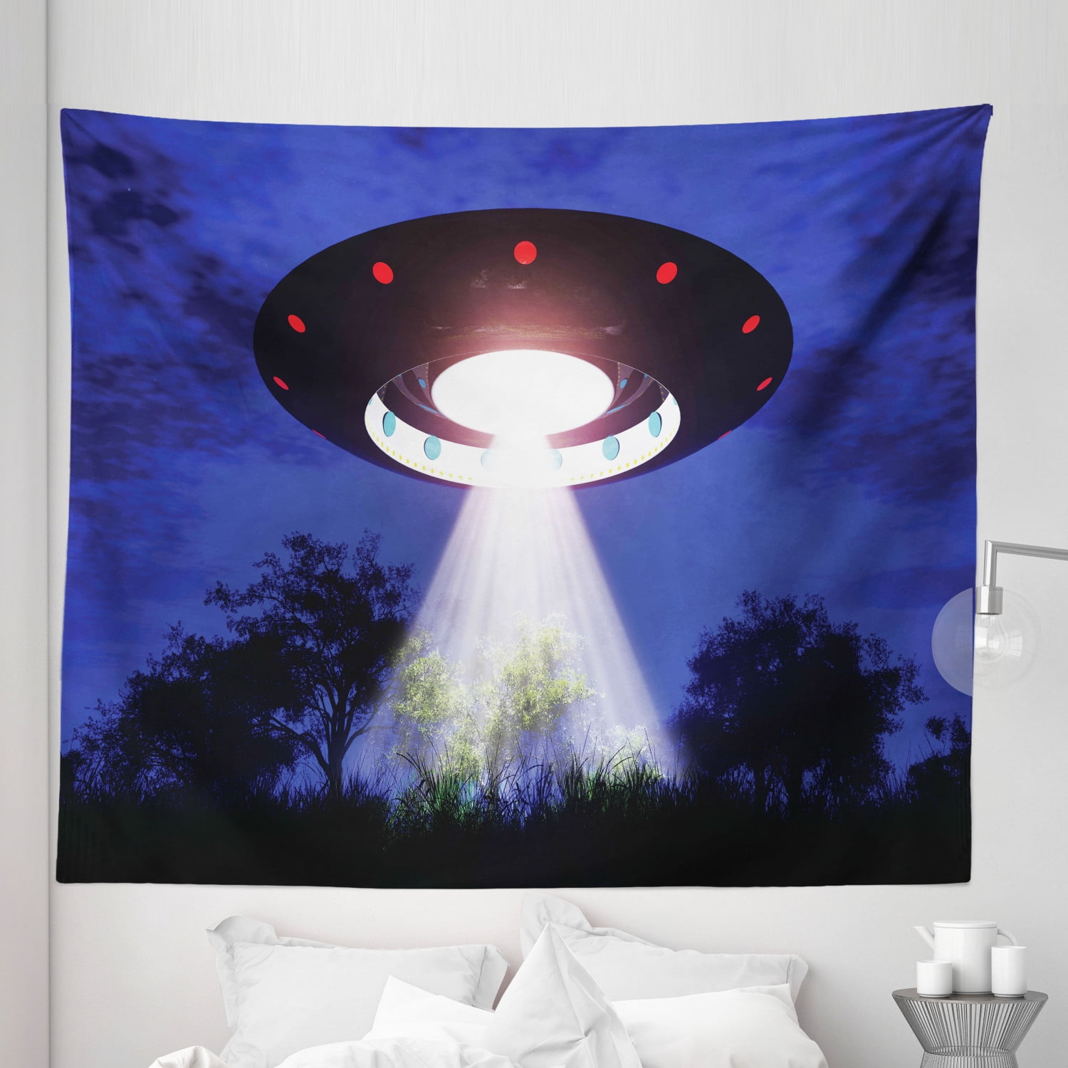 UFO Tapestry, Night Scenery with Aliens Space Travel Science Fiction ...