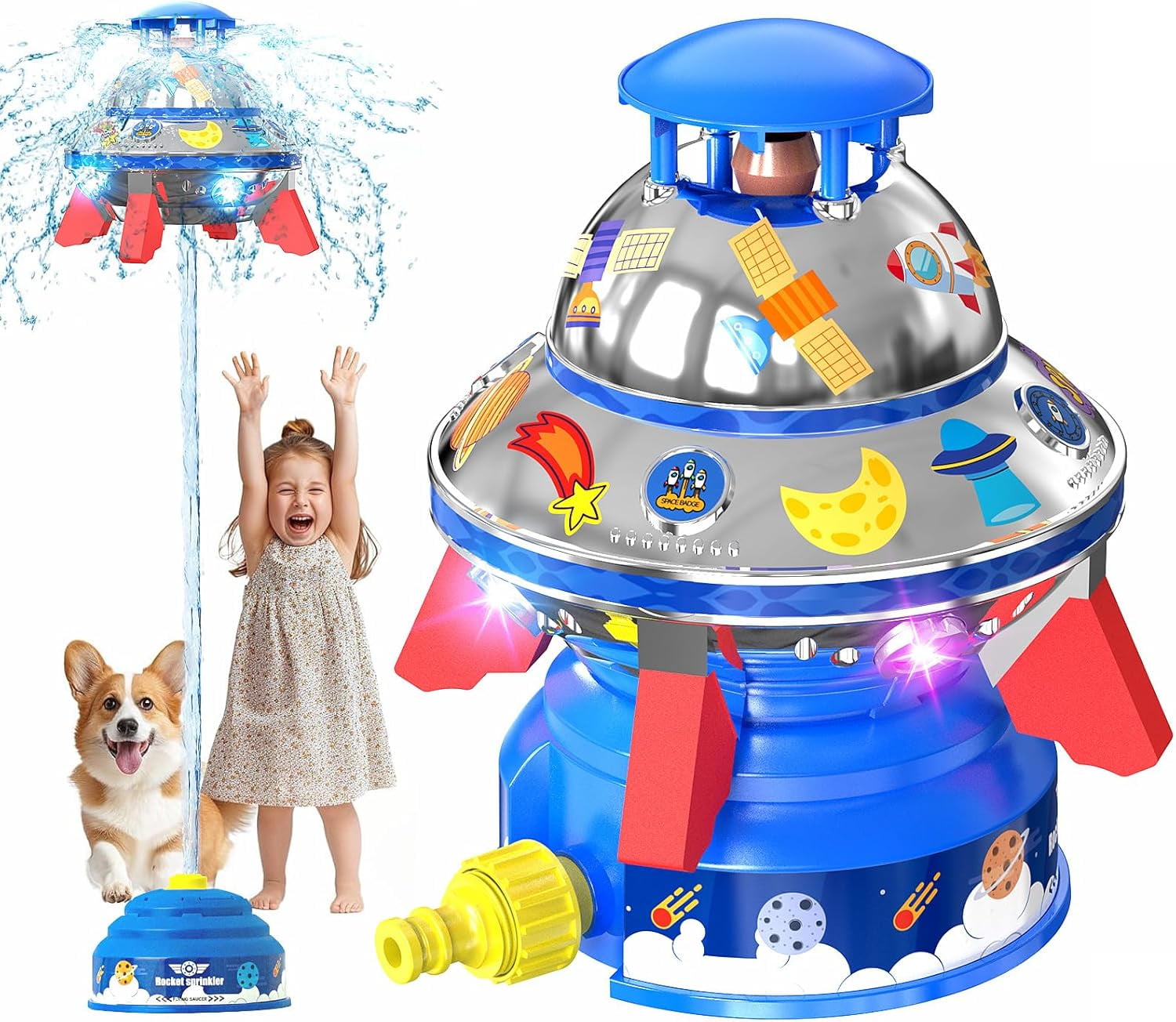 UFO Water Rocket Sprinkler for Kids – LED Light-Up 360° Spin & Hydraulic Spray | Outdoor Summer ...