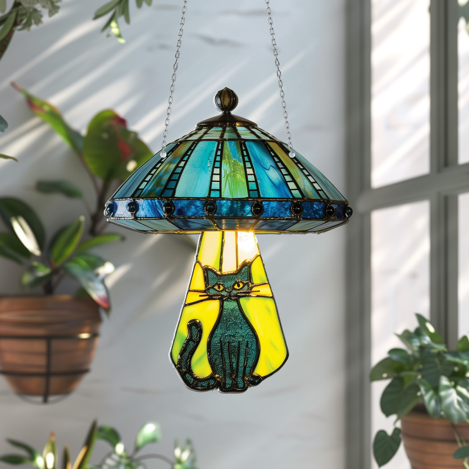 UFO and Cat Acrylic Window Hanging - Stained Glass Inspired Light for ...