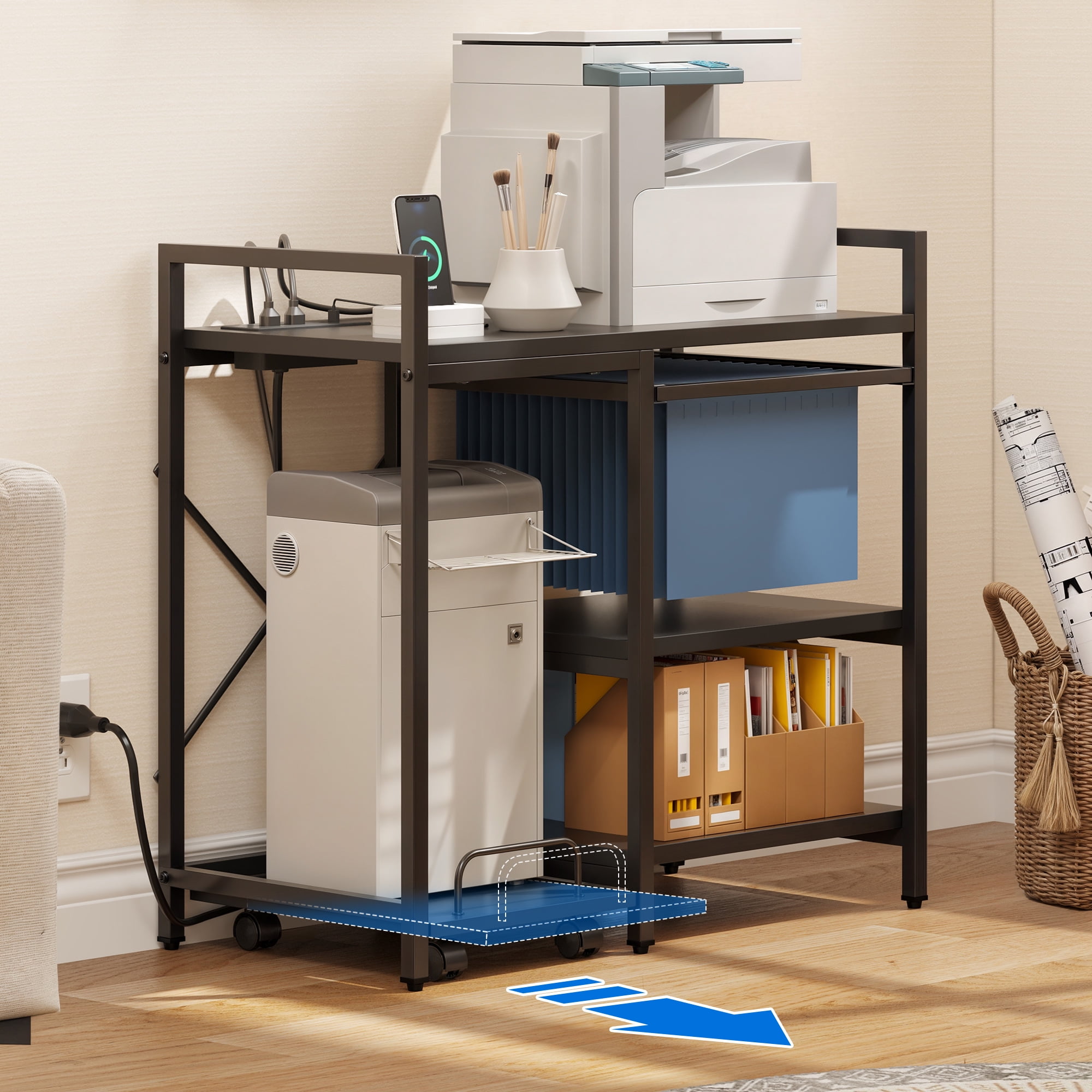 UFORIC 3-Tier Printer Stand with Charging Station, File Organizer ...
