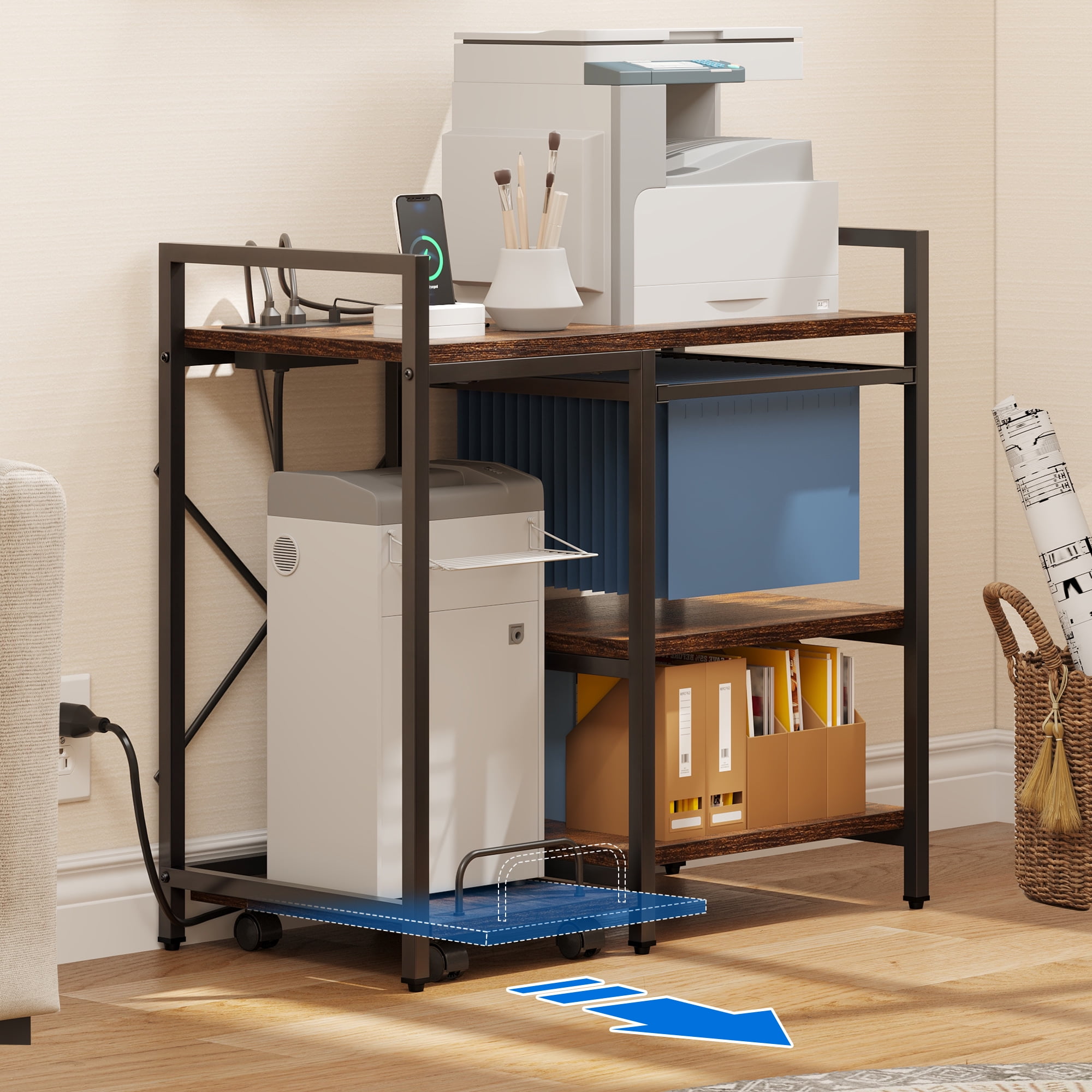 UFORIC 3-Tier Printer Stand with Charging Station, File Organizer ...