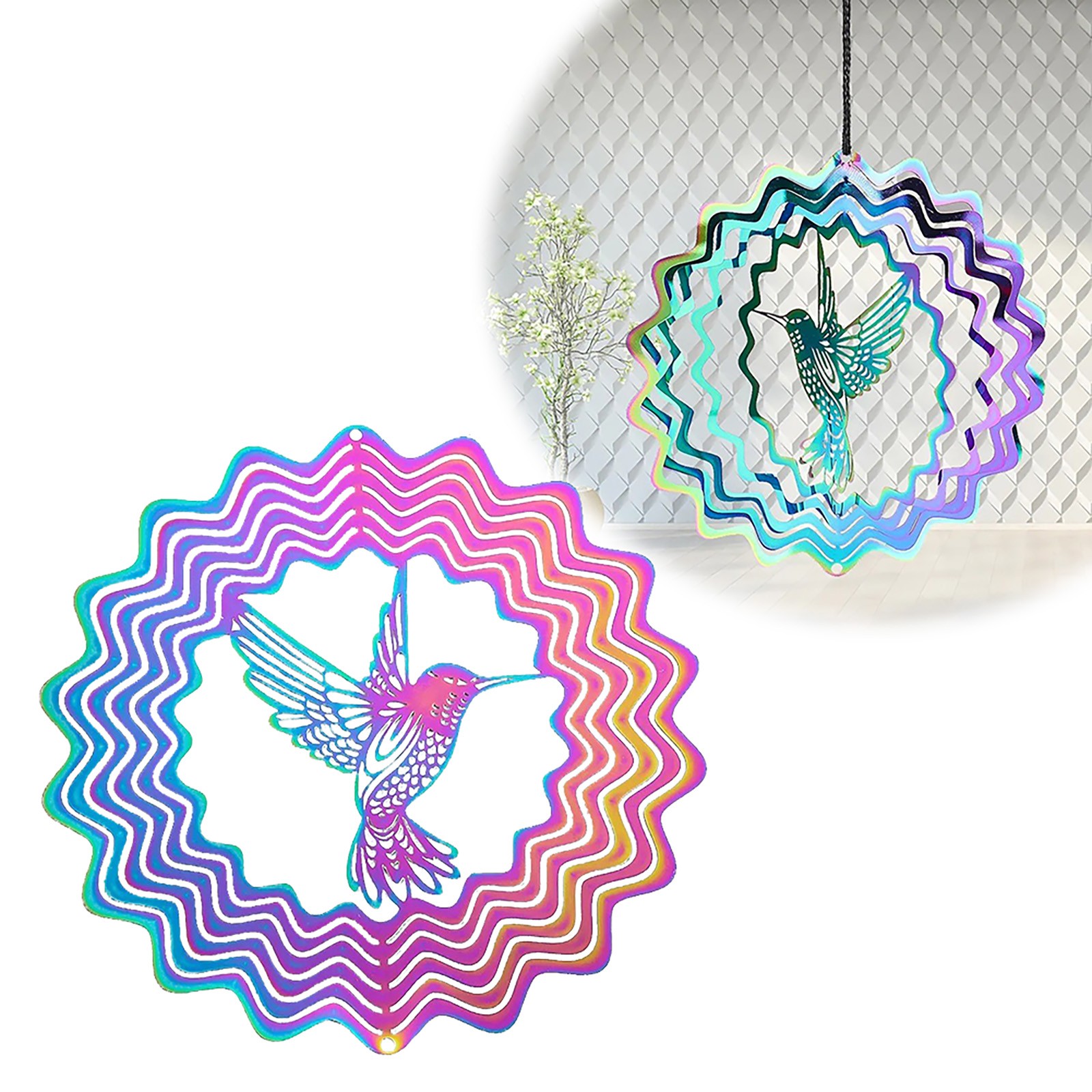 UFOUND 3D Color Rotating Wind Hummingbird Garden Hanging Decoration ...