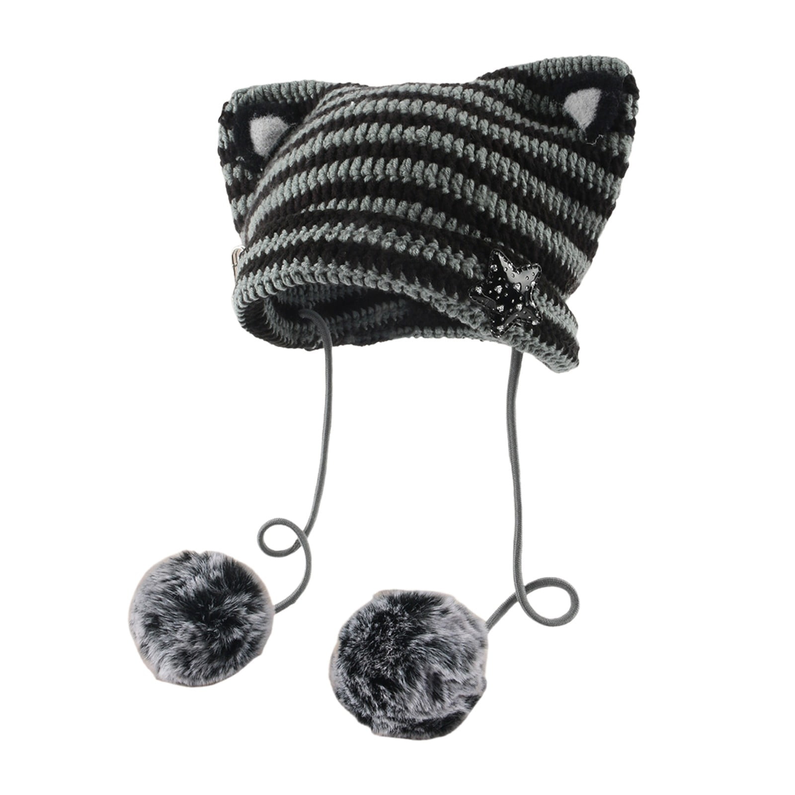 UFOUND Cat Ear Gyaru Acubi Crochet Hats Cute Star Aesthetic Pompoms ...